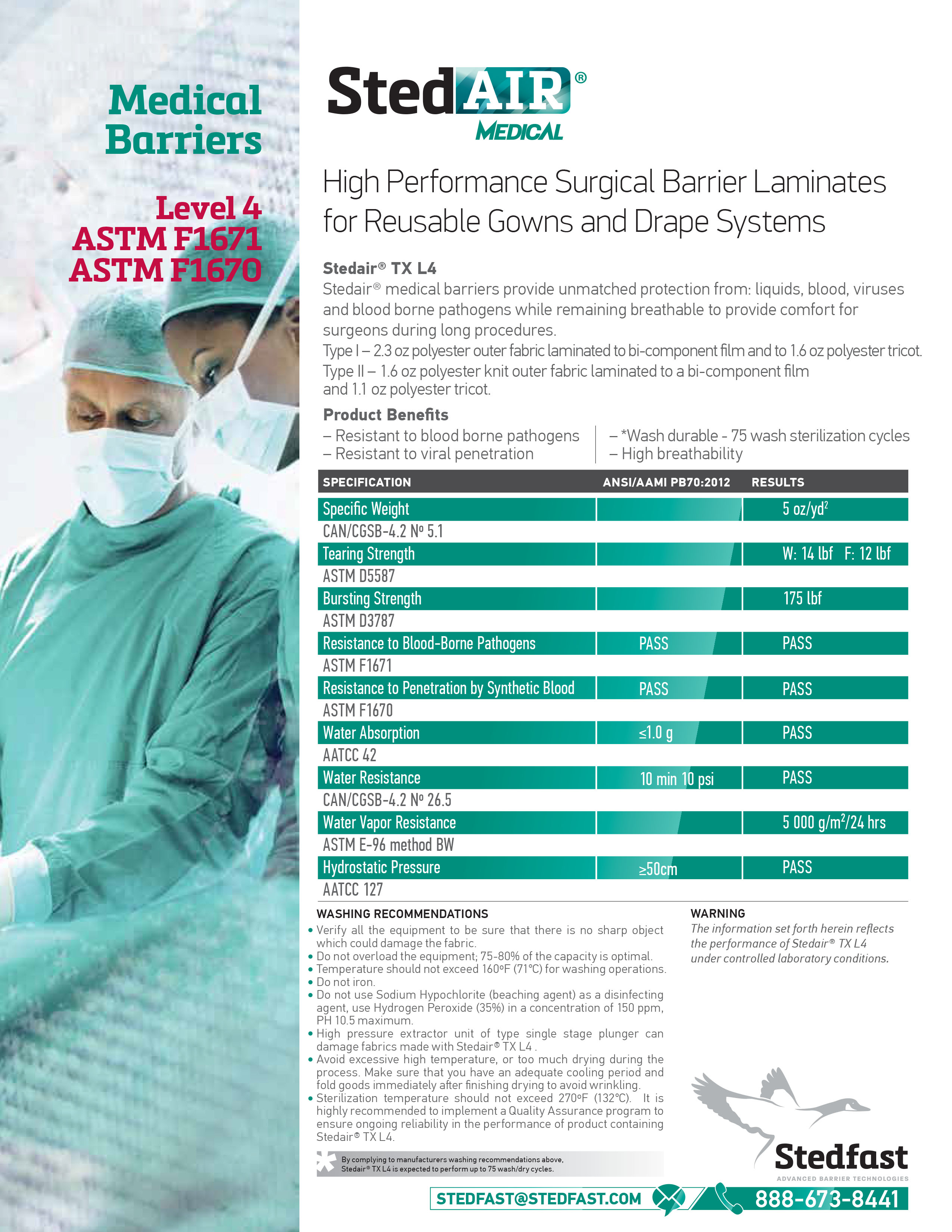 StedFast - High Performance Barrier Laminates for Reusable Gowns and Drapes